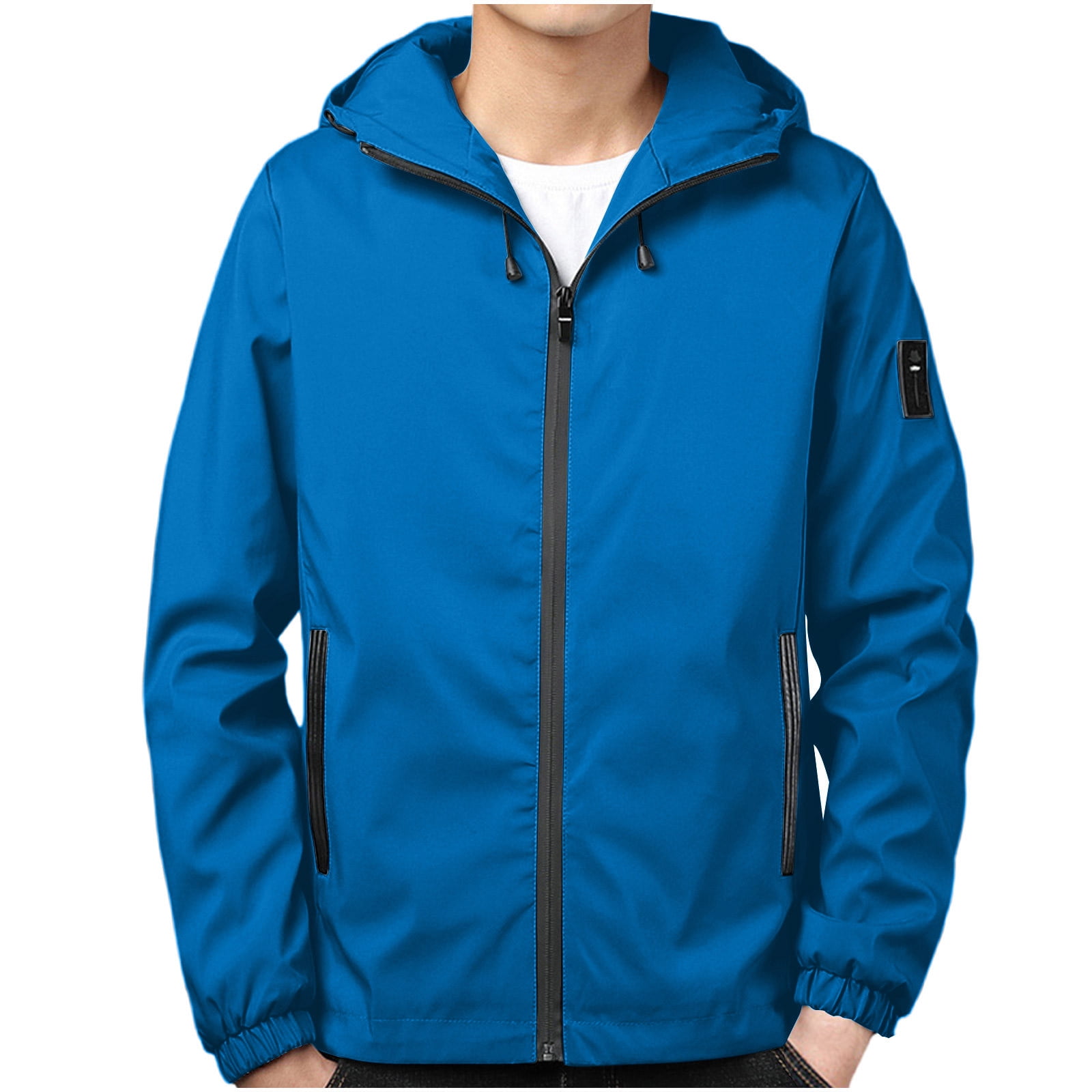 Admvng Rain Jacket Men Solid Color Zipper Lightweight Rain Shell Jacket ...