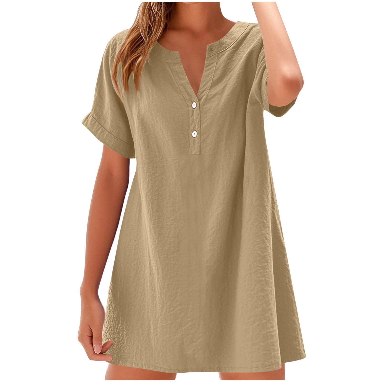 Admvng Sundresses for Women Fashion Casual V-Neck Button Short Sleeve A ...