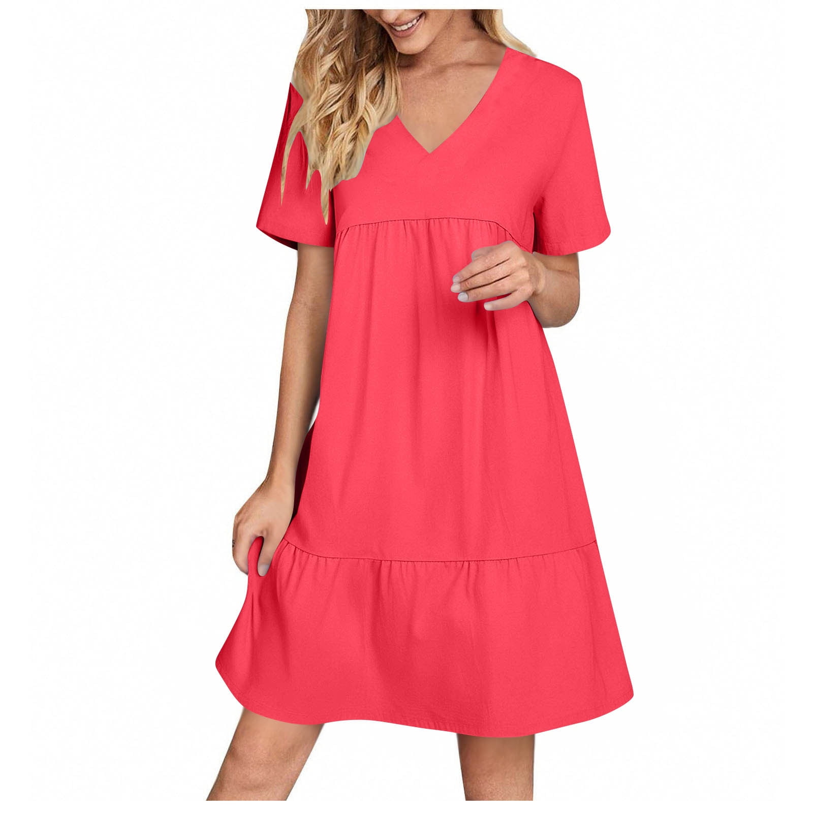 Admvng Sundresses for Women Summer V-Neck Solid Color Casual High ...