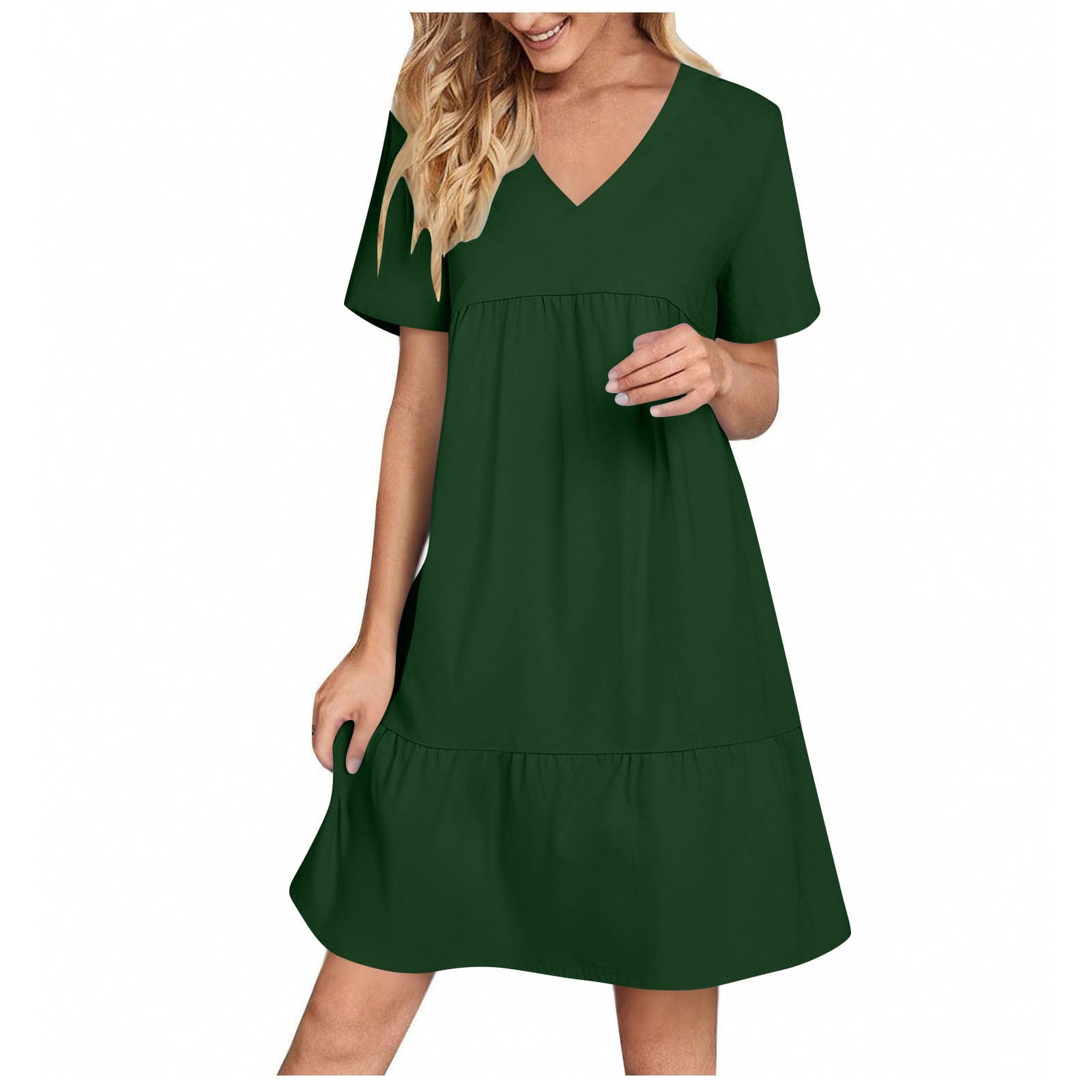 Admvng Sundresses for Women Summer V-Neck Solid Color Casual High ...