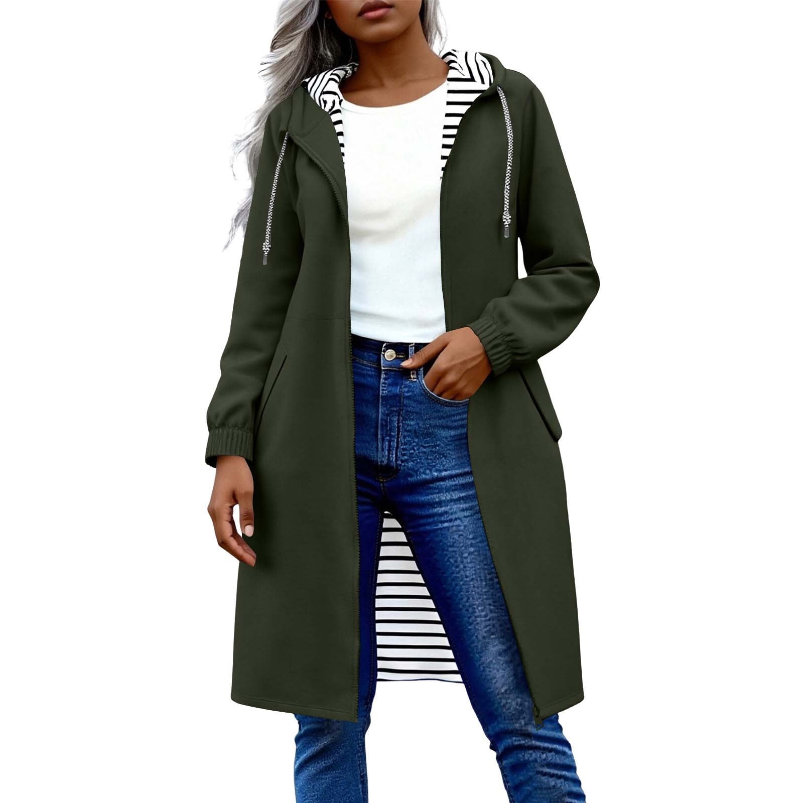 Admvng Sweatshirt For Women Solid Color Rain Jacket Outdoor Hooded ...
