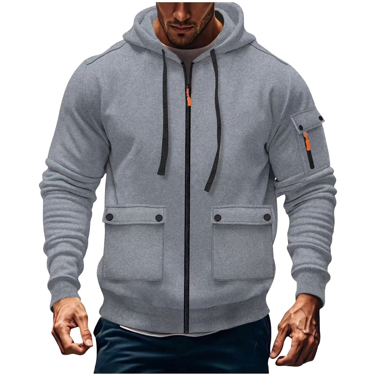 Admvng Sweatshirts for Men Cargo Solid Color Multiple Pockets ...