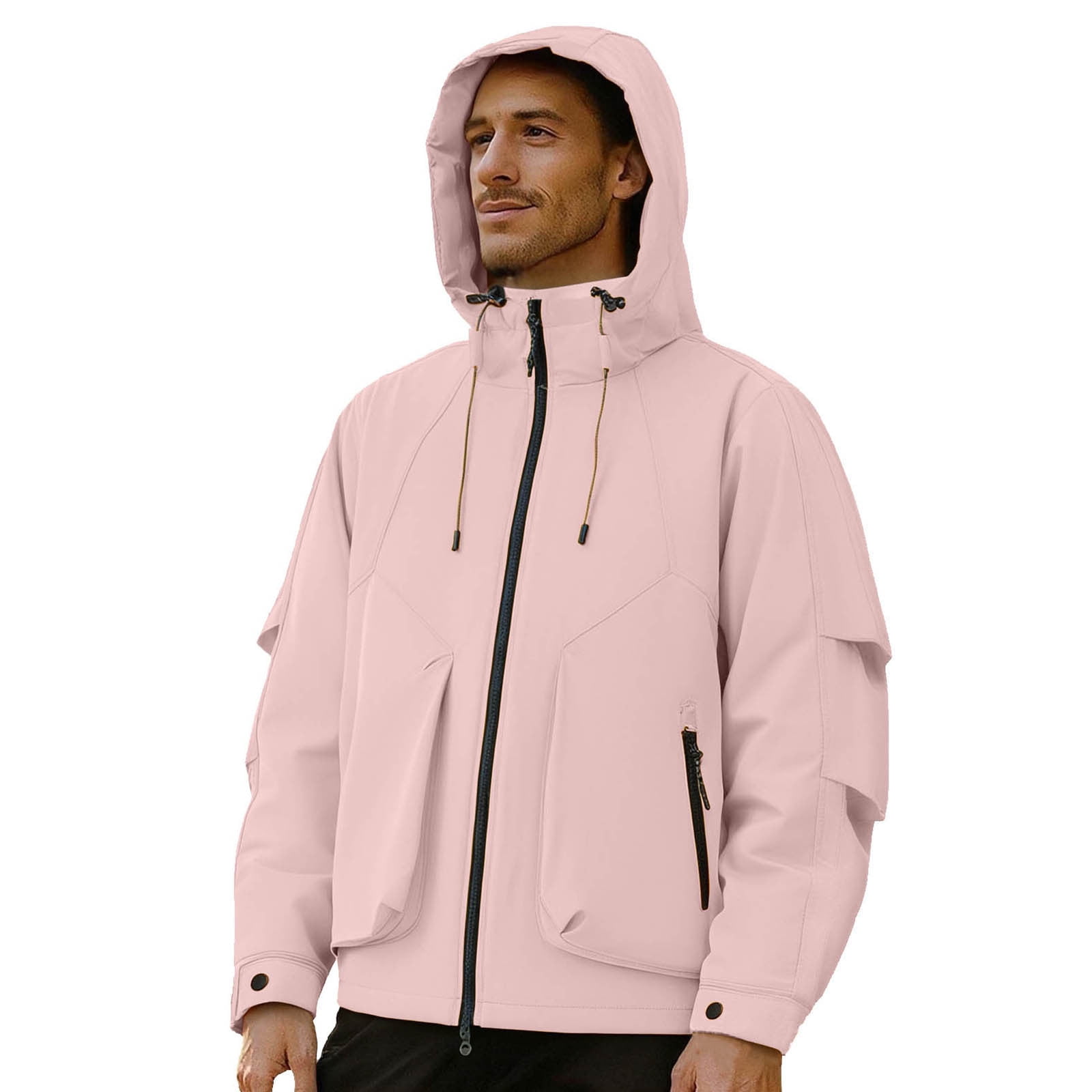 Admvng Windbreaker Jackets For Men Solid Color Waterproof Long Sleeved ...