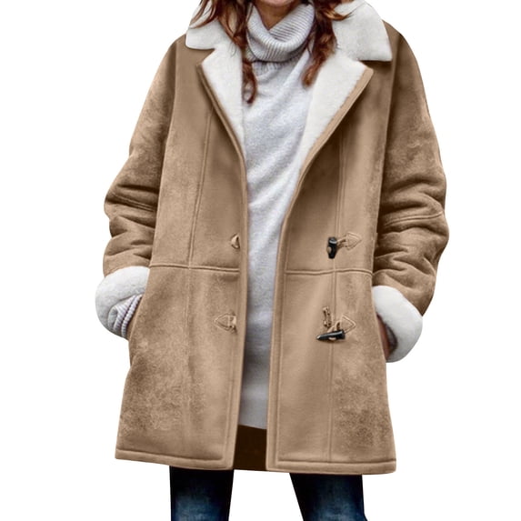 Admvng Winter Jackets for Women Fashion Warm Fleece Jacket Snap Button ...