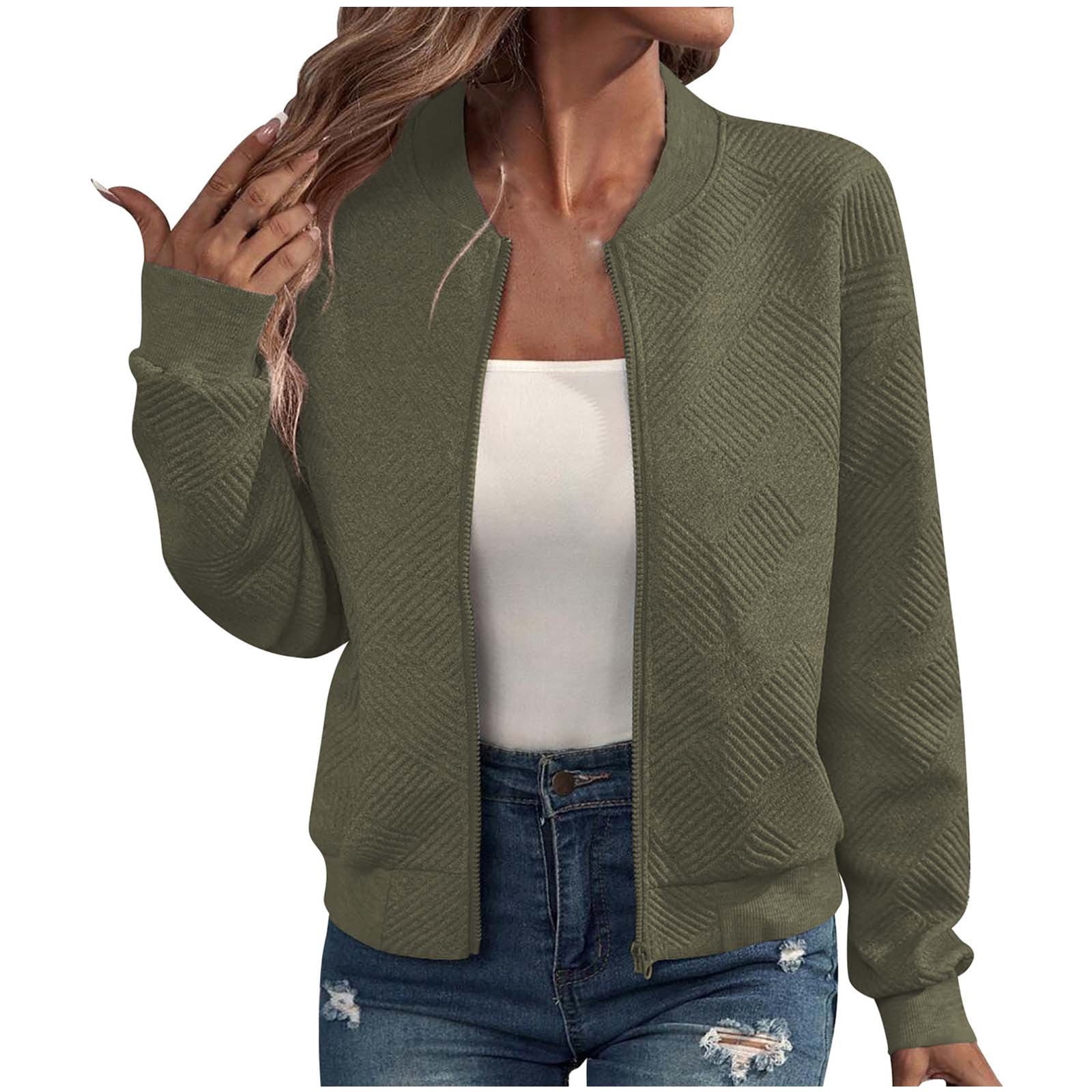 Admvng Women Jackets Casual Solid Long Sleeved Zipper Jacket ...