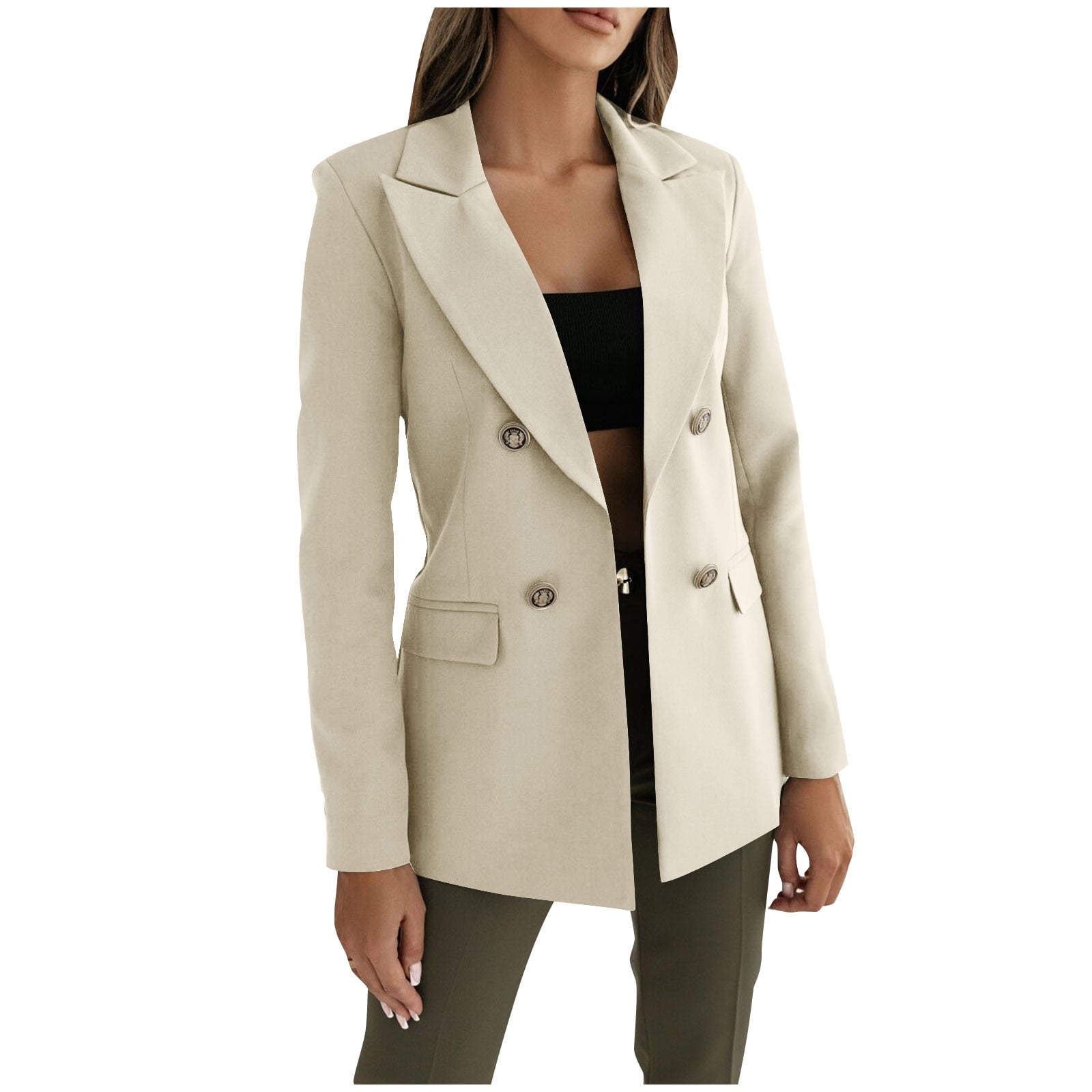 Admvng Women's Blazer Jacket Double Breasted Long Sleeve Pocket Slim ...