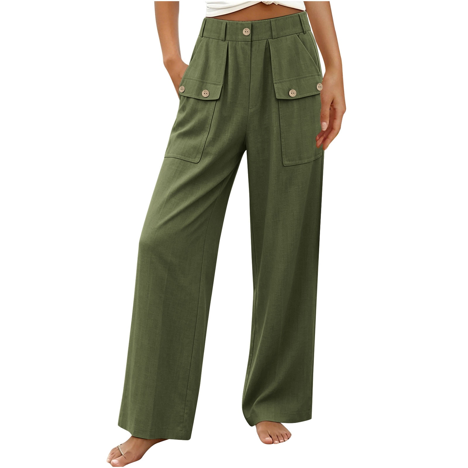 Admvng Women's Casual Cargo Pants Relaxed Wide Leg Everyday Pants ...