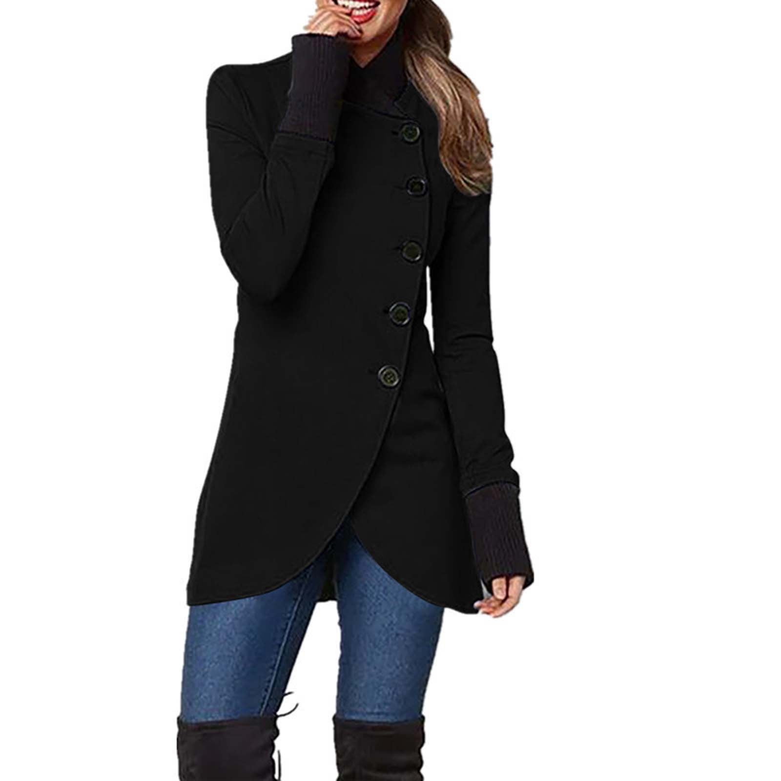 Admvng Women's Coat Asymmetric Plus Size Mid Length Stand Collar Long ...