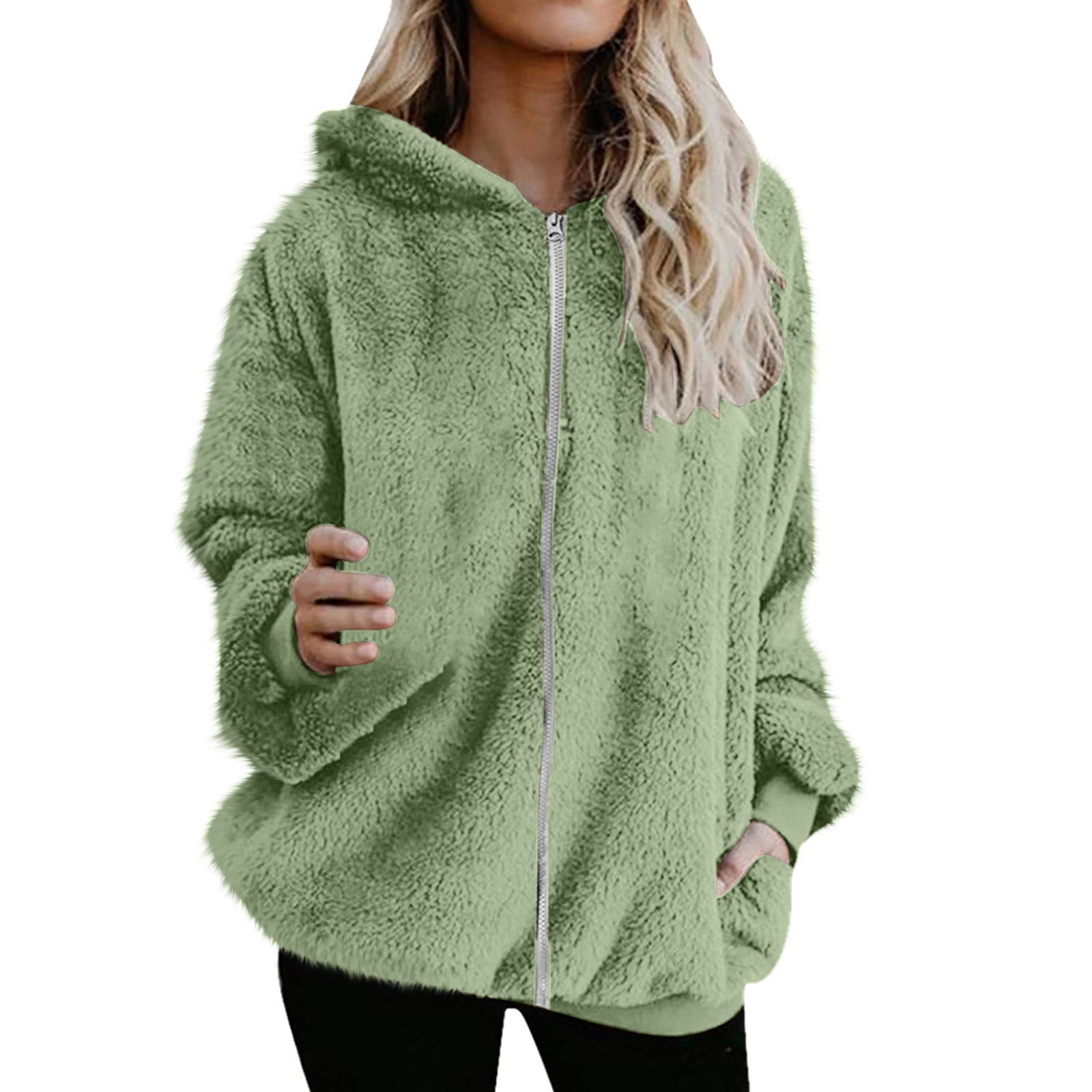 Admvng Women's Coats Plus Size Zipper Sherpa Fall Jacket Long Sleeve ...