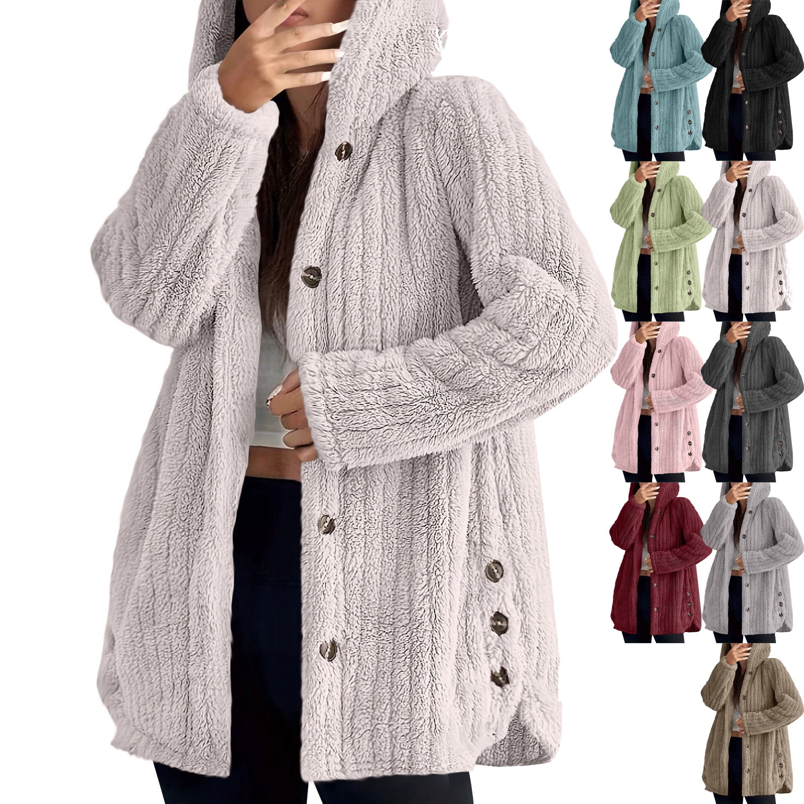 Admvng Women's Coats Winter Solid Color Long Sleeved Warm Hooded ...