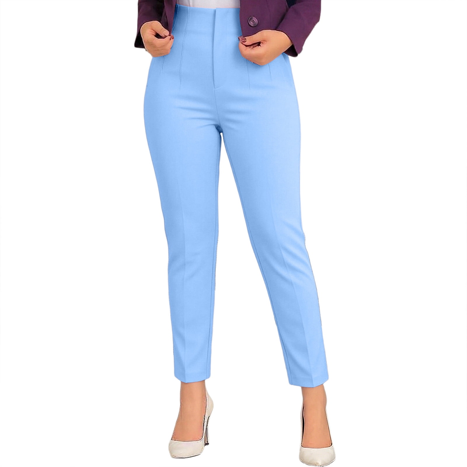 Admvng Women's Cropped Dress Pants, Solid Slim Fit Trousers - Walmart.com