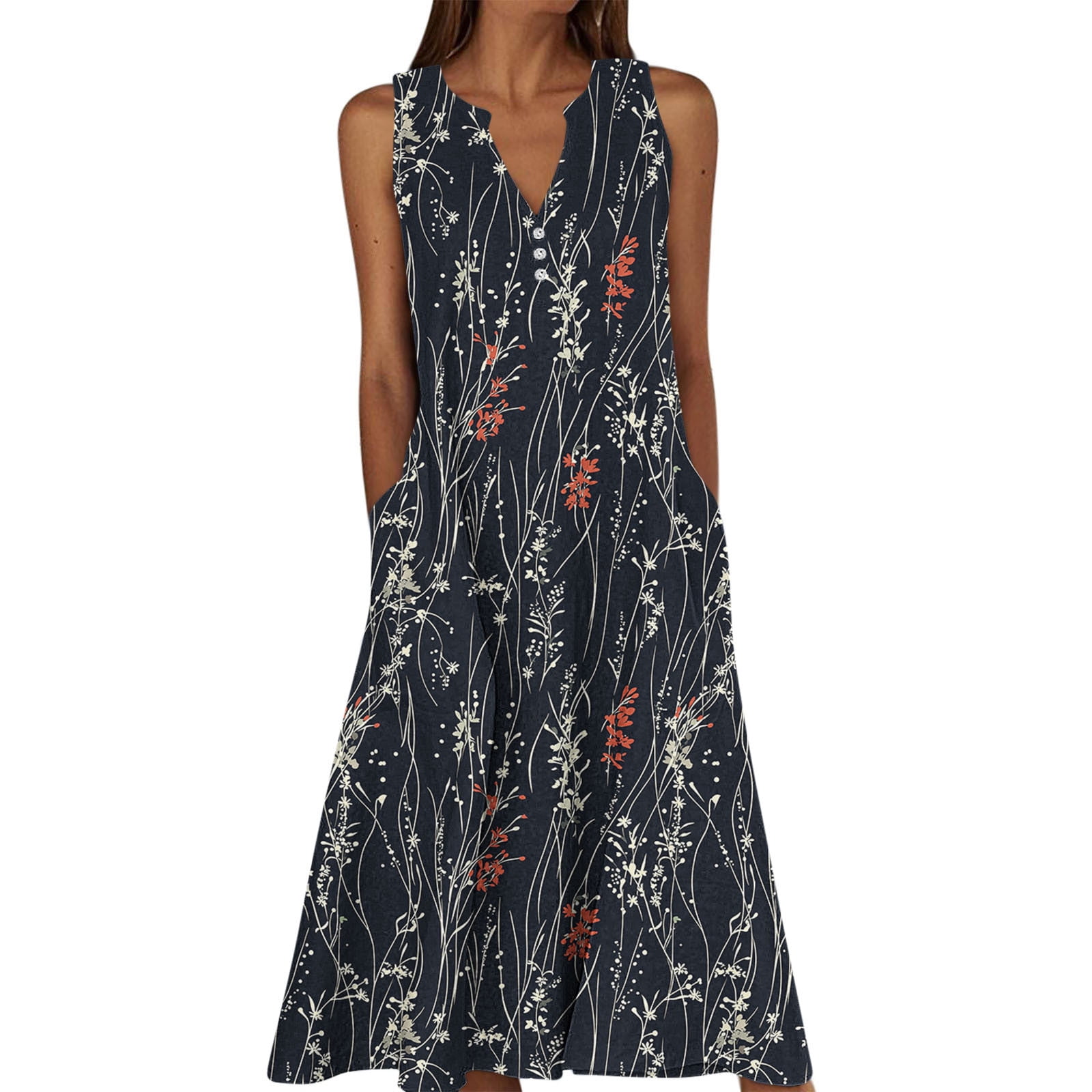 Admvng Women's Dresses Casual V-Neck Sleeveless Flowy Beach Lightweight ...