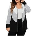Admvng Women's Knit Jacket Stand Collar Long Sleeve Mid Length Contrast ...