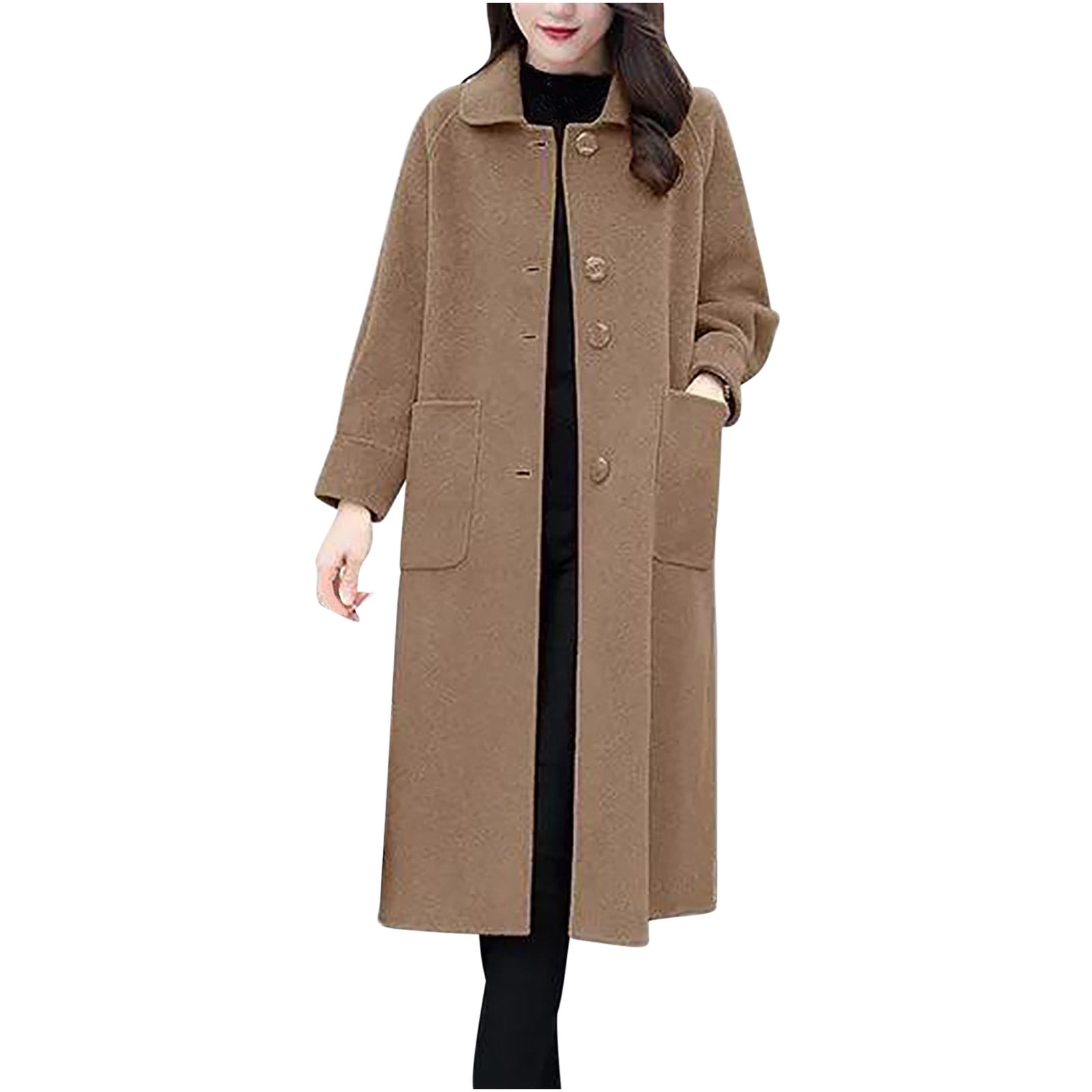 Admvng Women's Long Coat Plus Size Button Down Maxi Overcoat Pockets ...