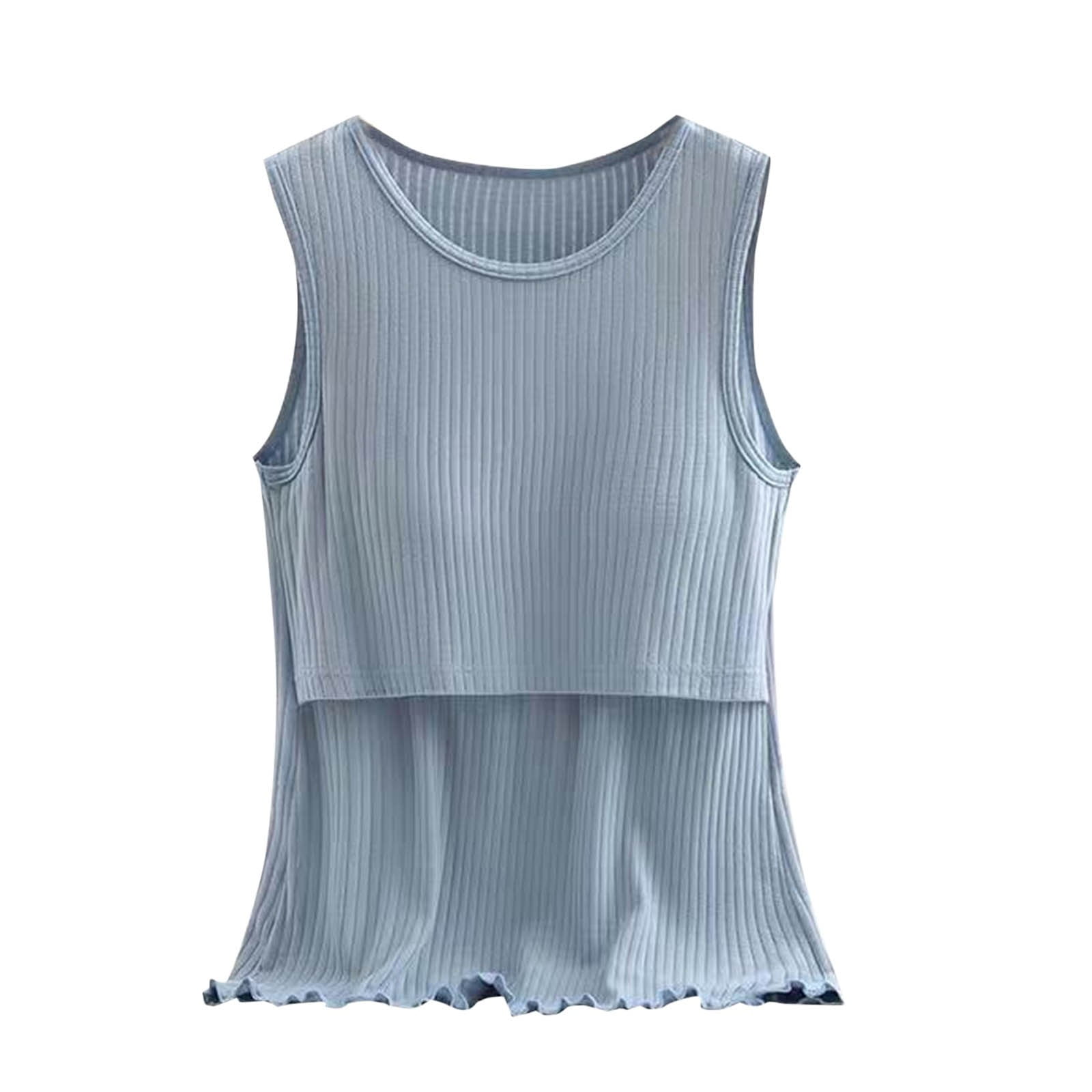 Admvng Women's Nursing Tank Top Ribbed Layered Sleeveless Round Neck ...
