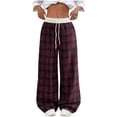 Admvng Women's Plaid Pants Plus Size Wide Leg Contrast Waistband ...
