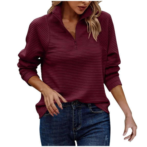 Admvng Women's Ribbed Half-Zip Pullover Long Sleeve Casual Tops ...