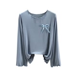 Admvng Women's Ruffle Trim Bow Blouse Long Sleeve Crew Neck Casual Cute ...