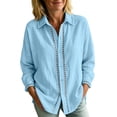Admvng Women's Shirts Linen Eyelet Lace Long Sleeve Button Down Casual ...