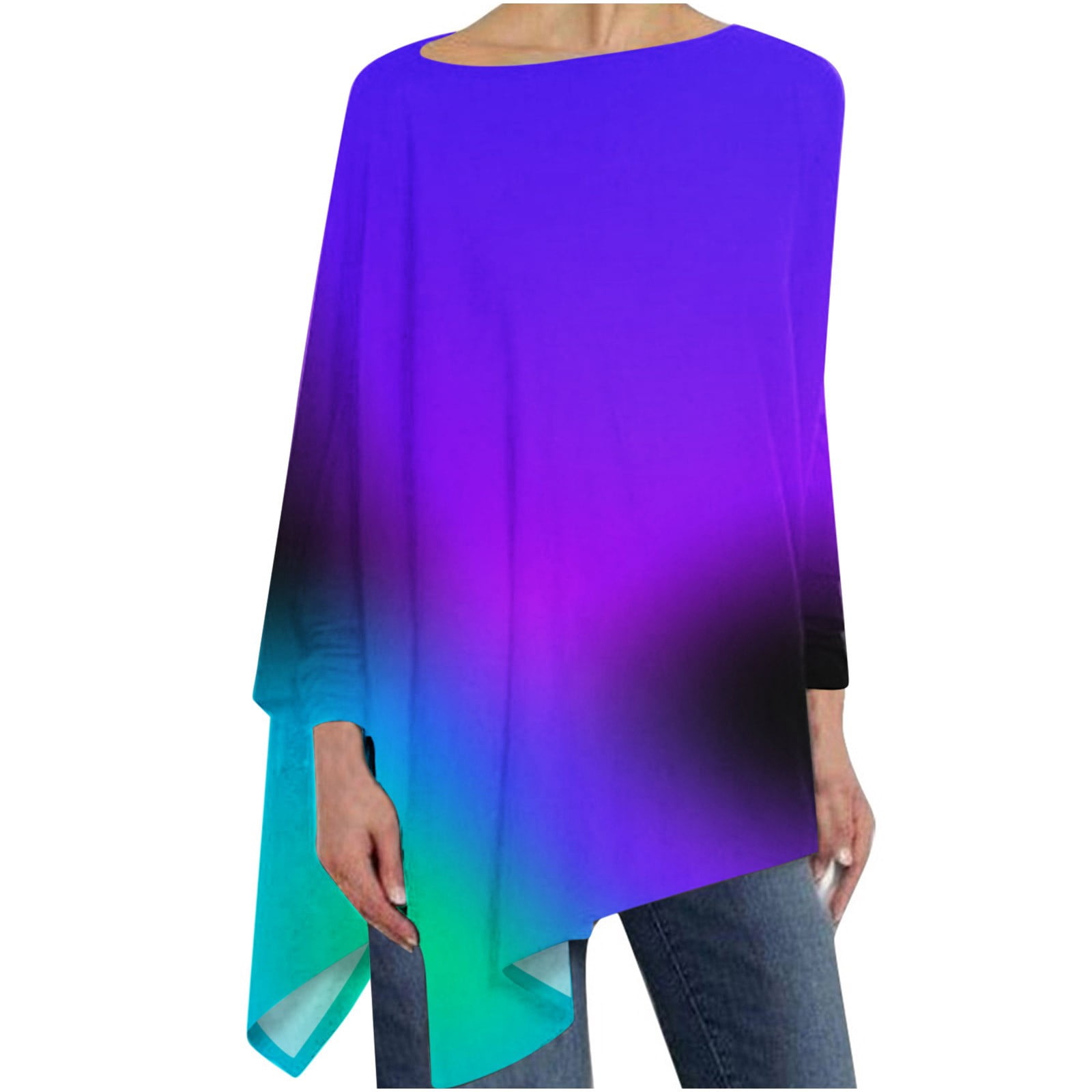Admvng Women's Tunic Tops Ombre Gradient Asymmetric Long Sleeve Casual ...