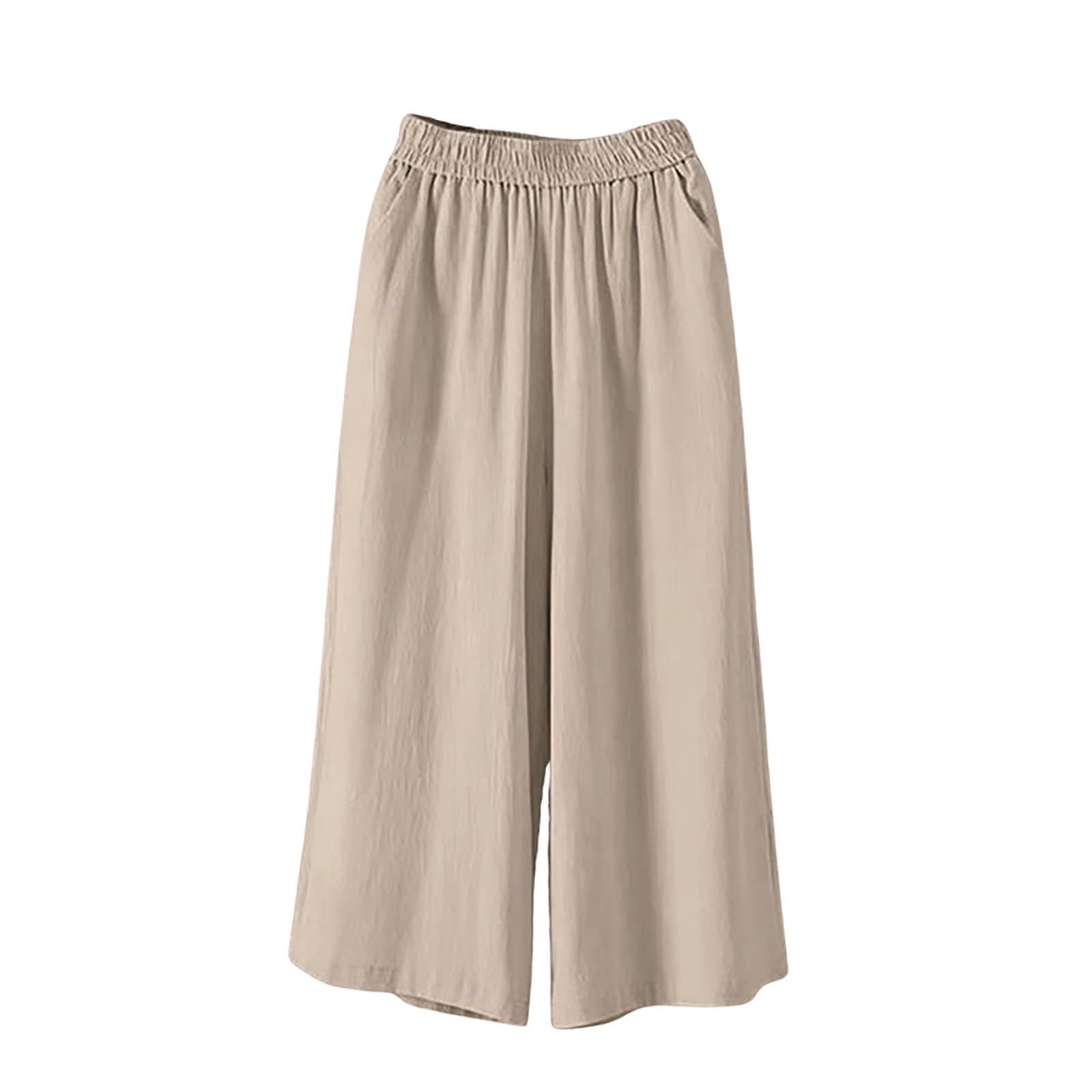 Admvng Women's Wide Leg Pants Cotton Linen Elastic Waist Casual ...