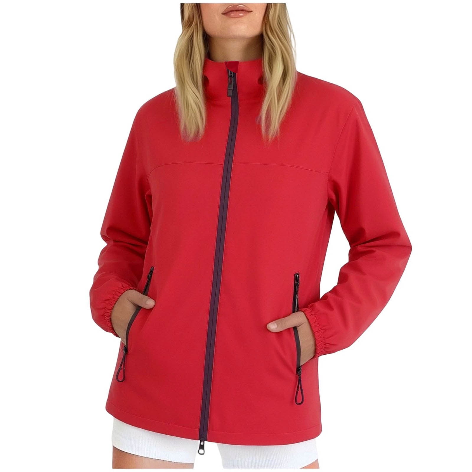 Admvng Women's Windbreaker Jacket Plus Size Lightweight Long Sleeve Zip ...