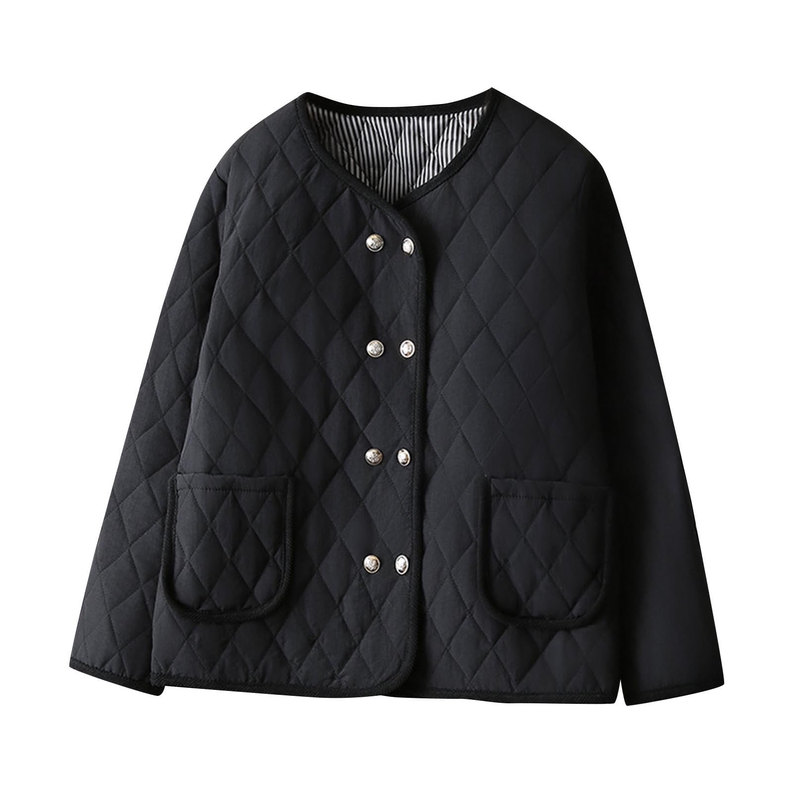 Admvng Women's Winter Quilted Jackets Long Sleeve Button Down Diamond ...