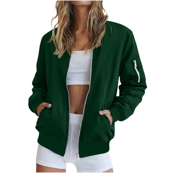 Admvng Womens Classic Jacket Zipper Ribbed Cuff Outerwear Lightweight ...
