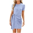 Admvng Womens Dresses Textured Wrap Tie Round Neck Short Sleeve Bodycon ...