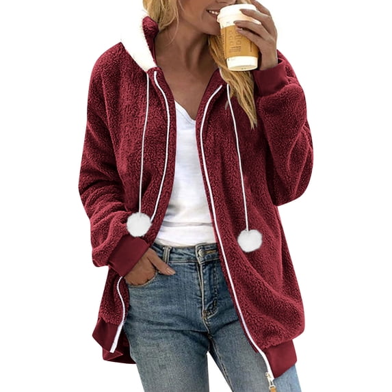 Admvng Womens Hooded Jacket with White Fleece Lined Hood & Side Pockets ...