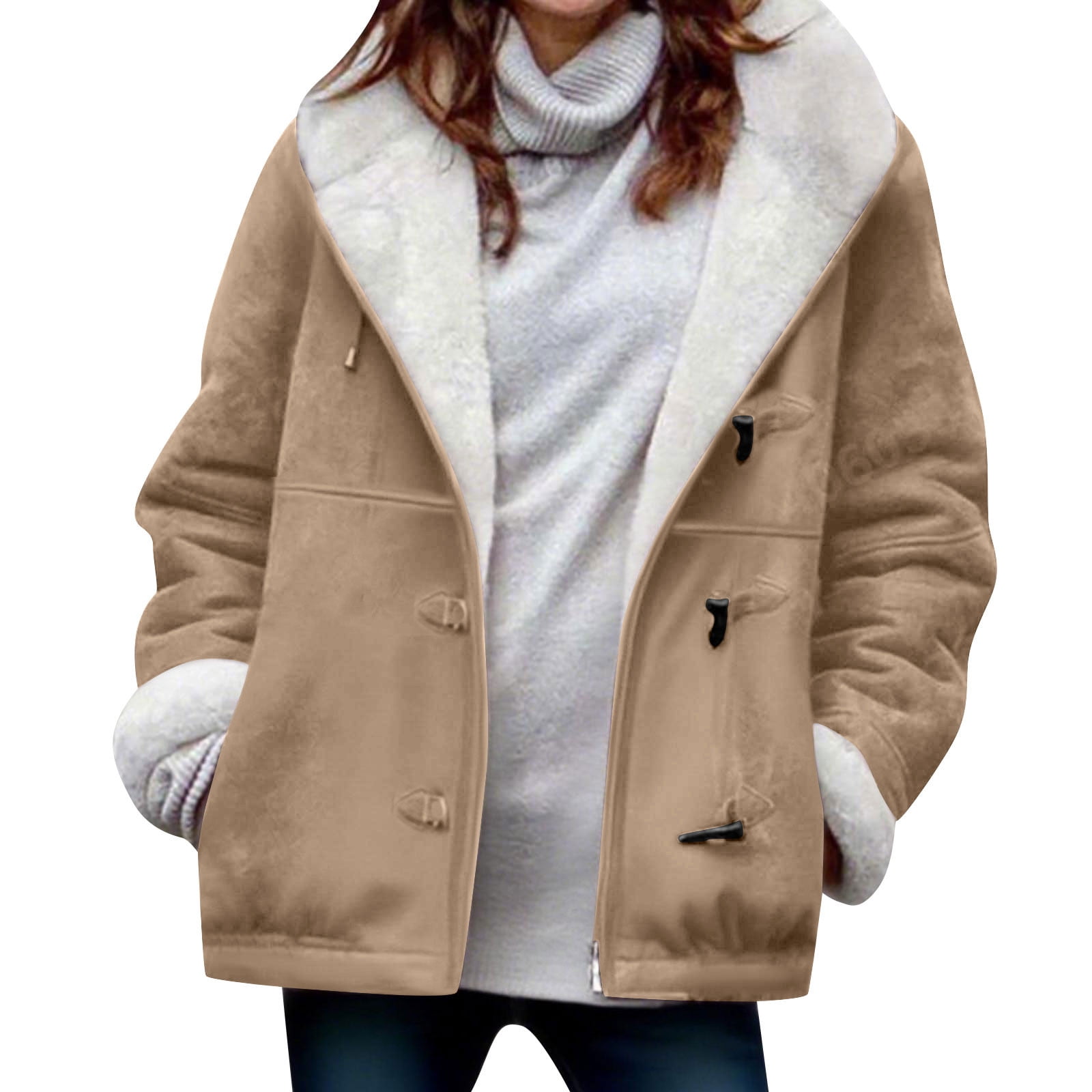 Admvng Womens Jacket Fashion Warm Fleece Jacket Snap Button Closure ...