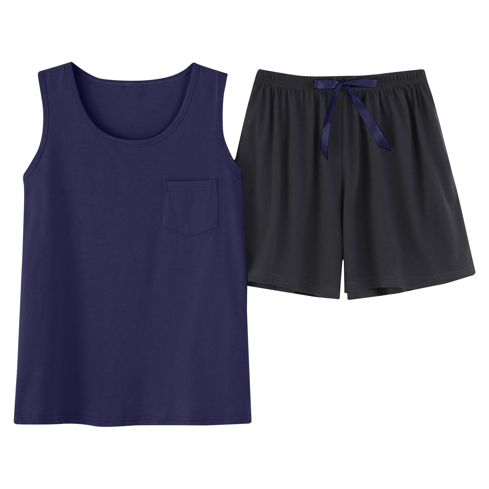 Admvng Womens Pajamas Chest Cushion Short Sleeved Two-piece Solid Color ...