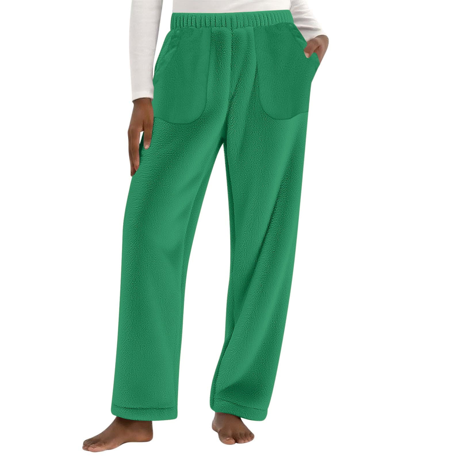 Admvng Womens Pants Solid Color Baggy Wide-Leg Pants Casual Elastic ...