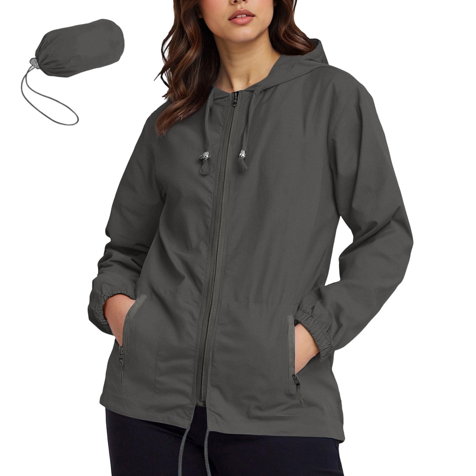 Admvng Womens Rain Jacket Plus Size Lightweight Waterproof Zipper ...