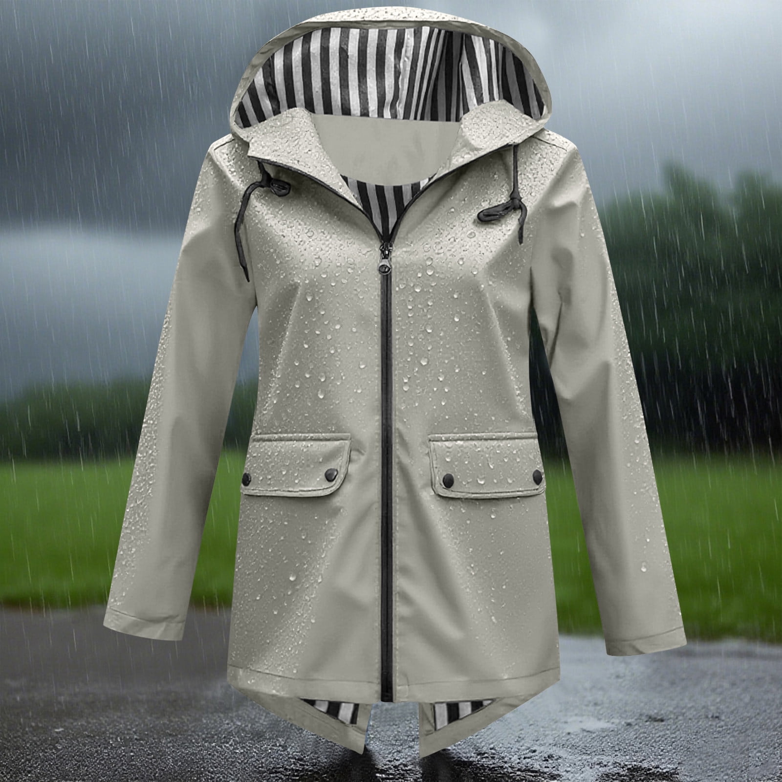 Admvng Womens Rain Jacket with Hood Rain Outdoor Plus Size with Hood ...