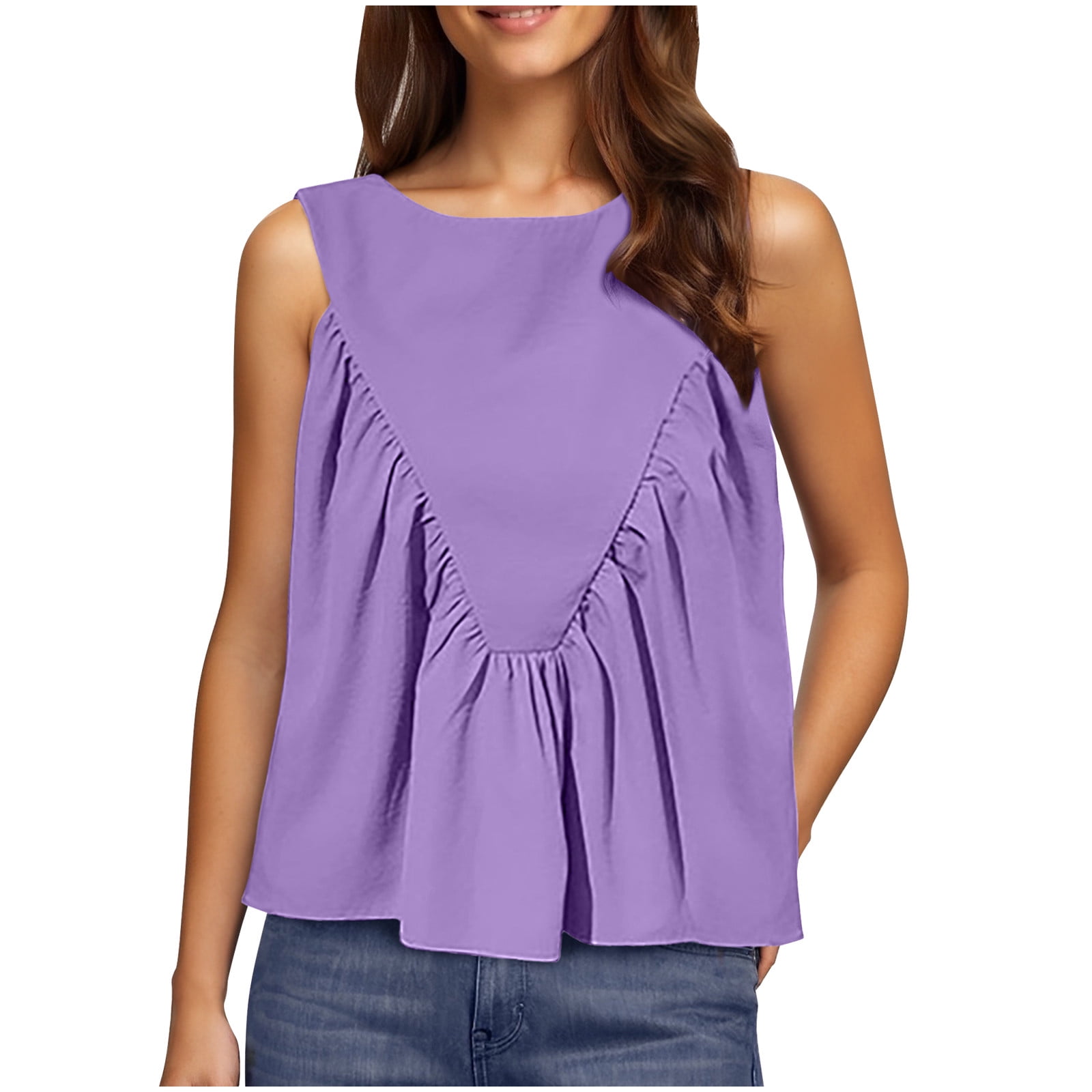 Admvng Womens Summer Tops New Tank Round Neck Solid Color Casual ...