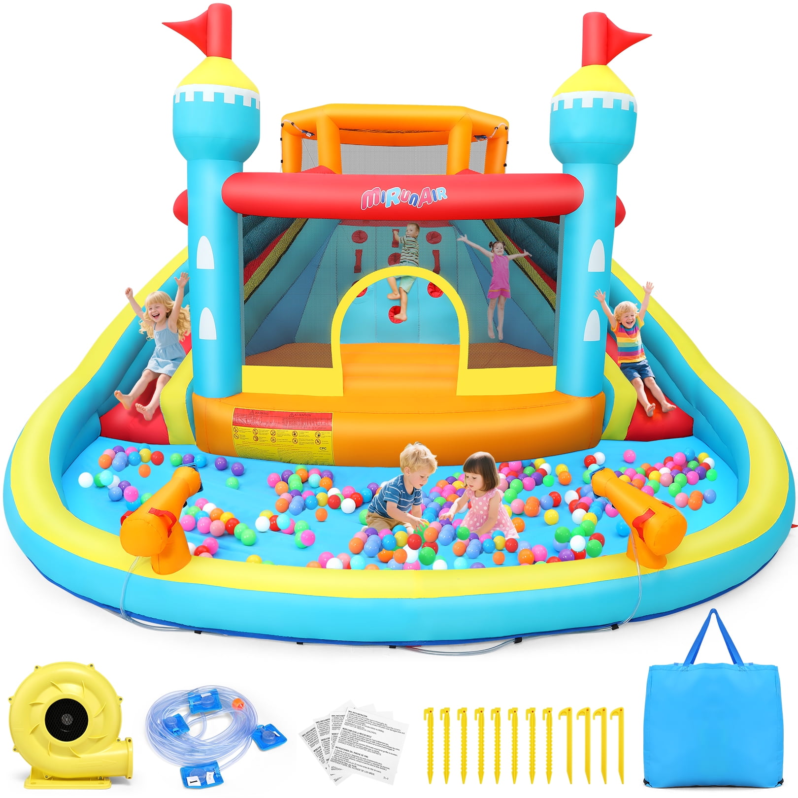 Adnoom 13.8FTx14.1FT Inflatable Pool Water Slide with Double Slides ...