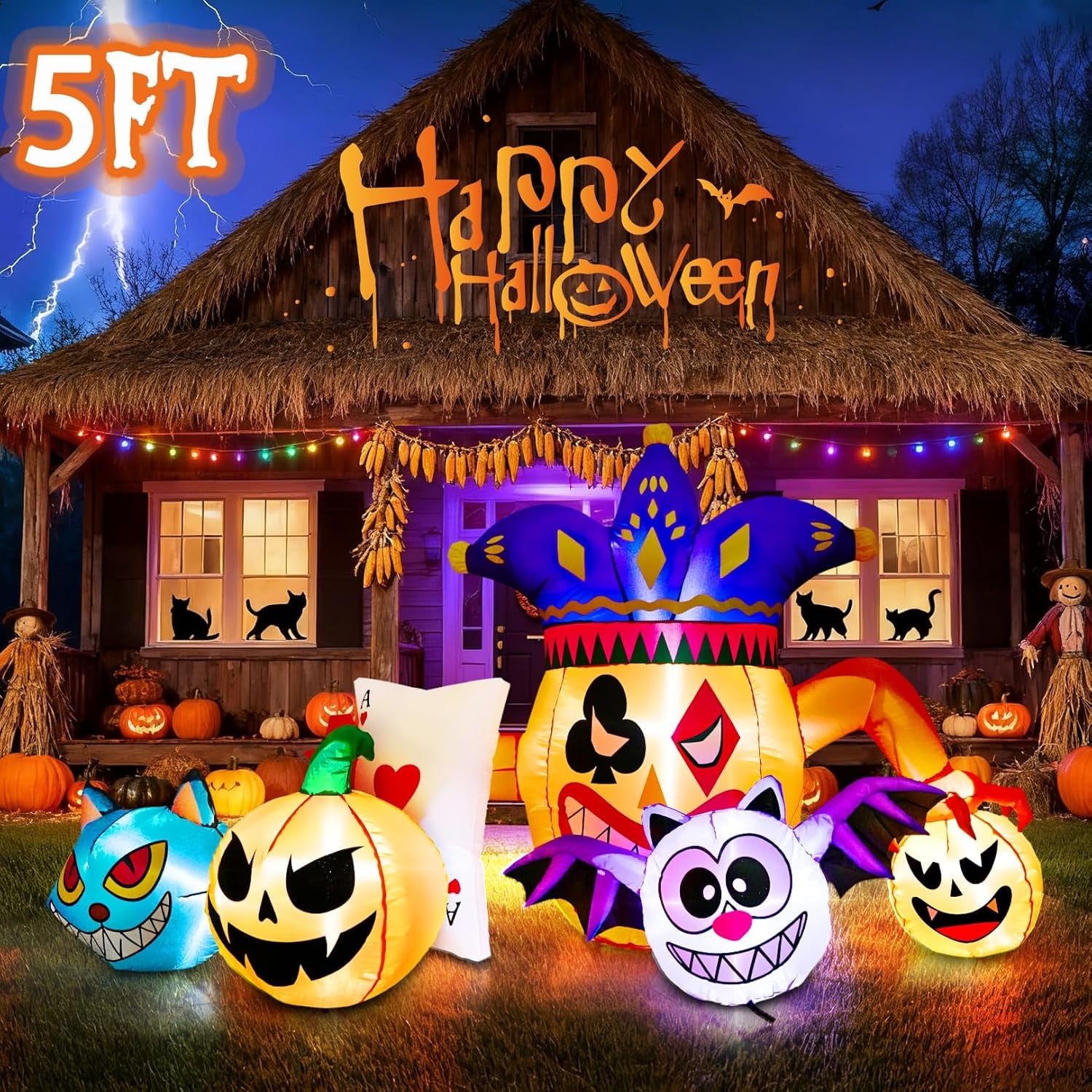 Adnoom 3FT Halloween Inflatables Pumpkin Ghost, Blow Up Joker Owl ...