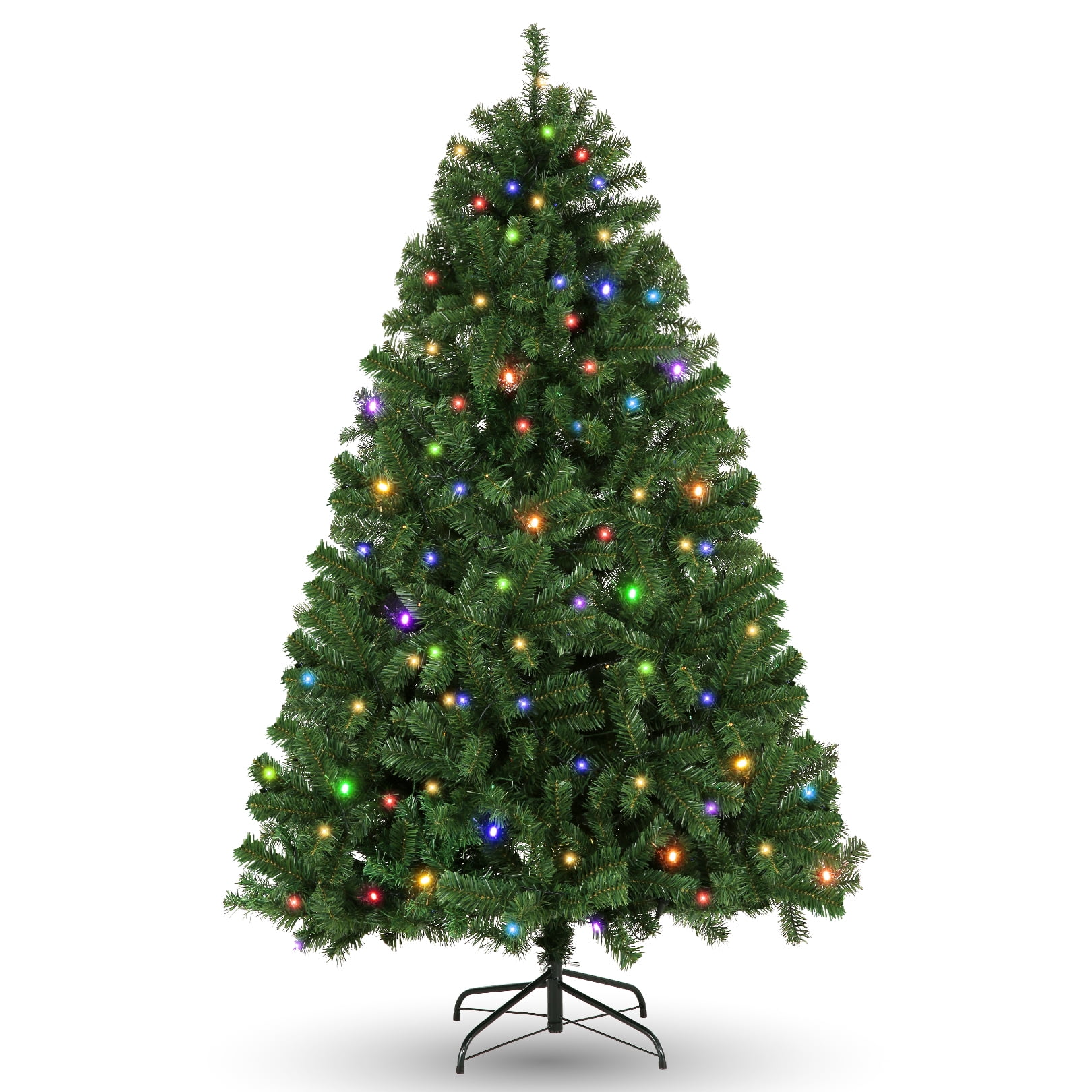 Adnoom 6ft Pre-Lit Hinged Artificial Christmas Tree with 1477 PVC ...