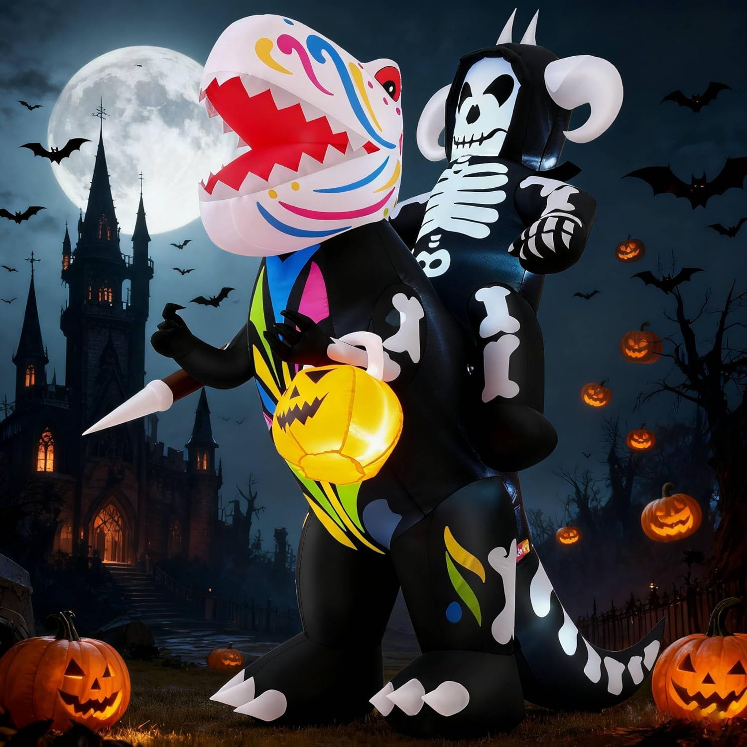 Adnoom 8FT Halloween Inflatables Skeleton Knight and Colorful Printed ...