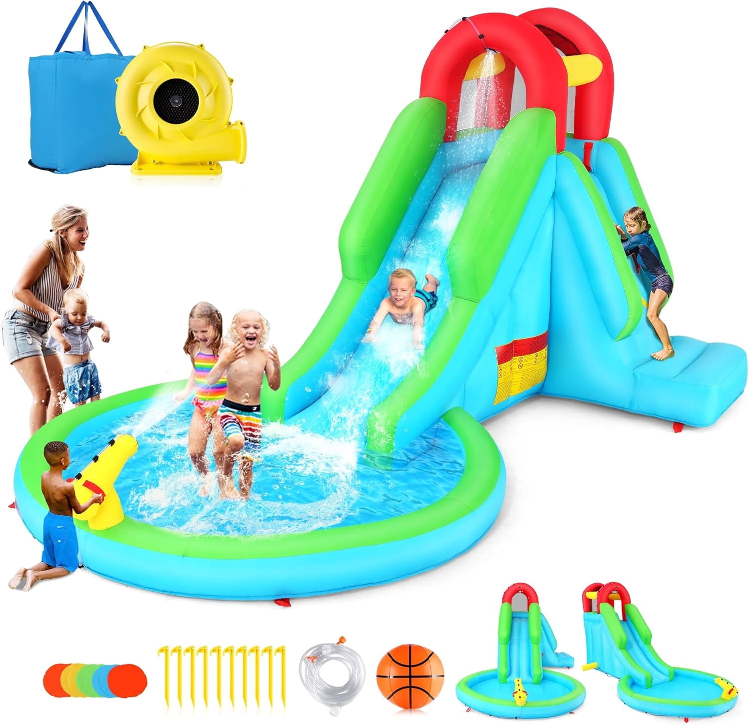 Adnoom Bounce House, 322W Blower, Water Slide, Ball Pit, Climbing Wall ...