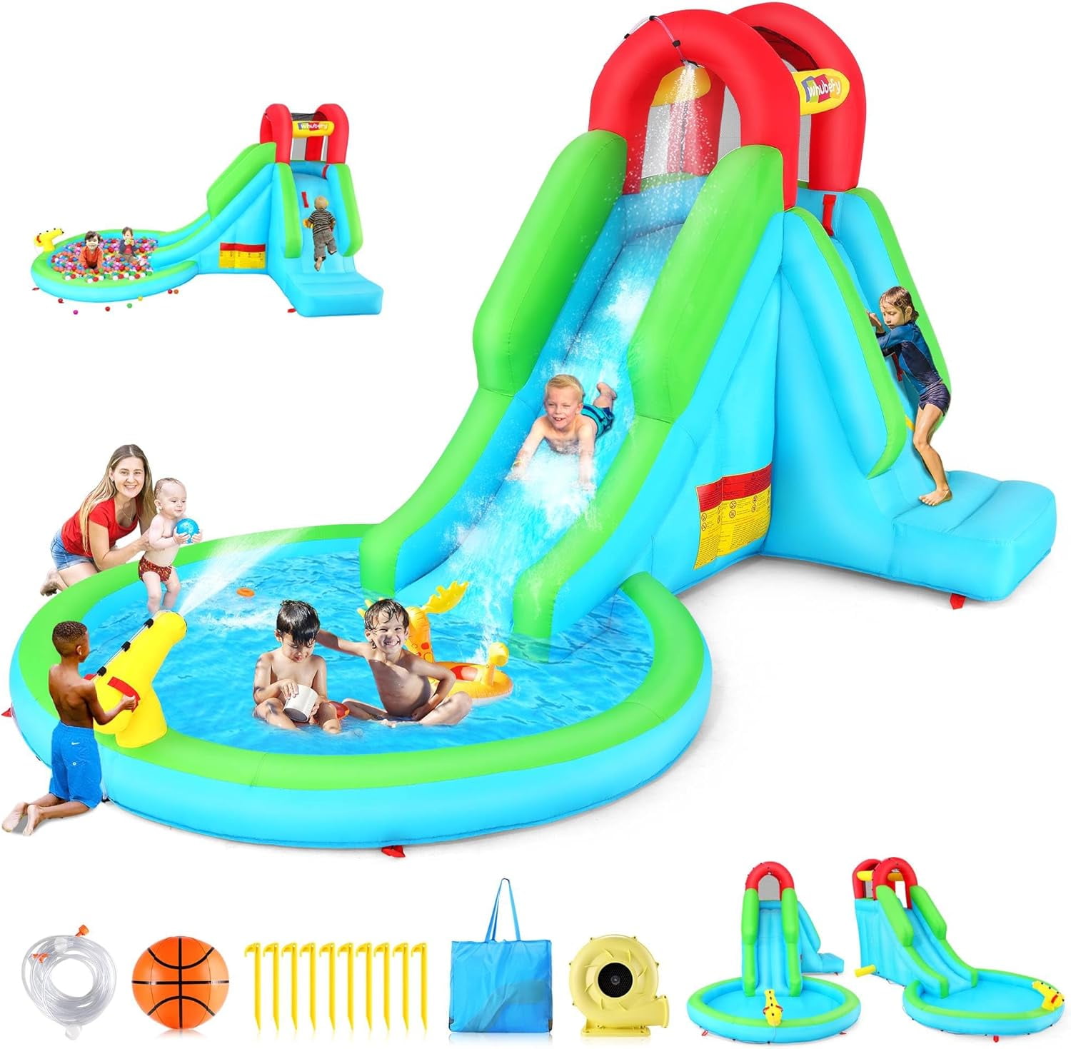 Adnoom Bounce House with Large Pool/Ball Pit, Water Slide with Nozzle ...