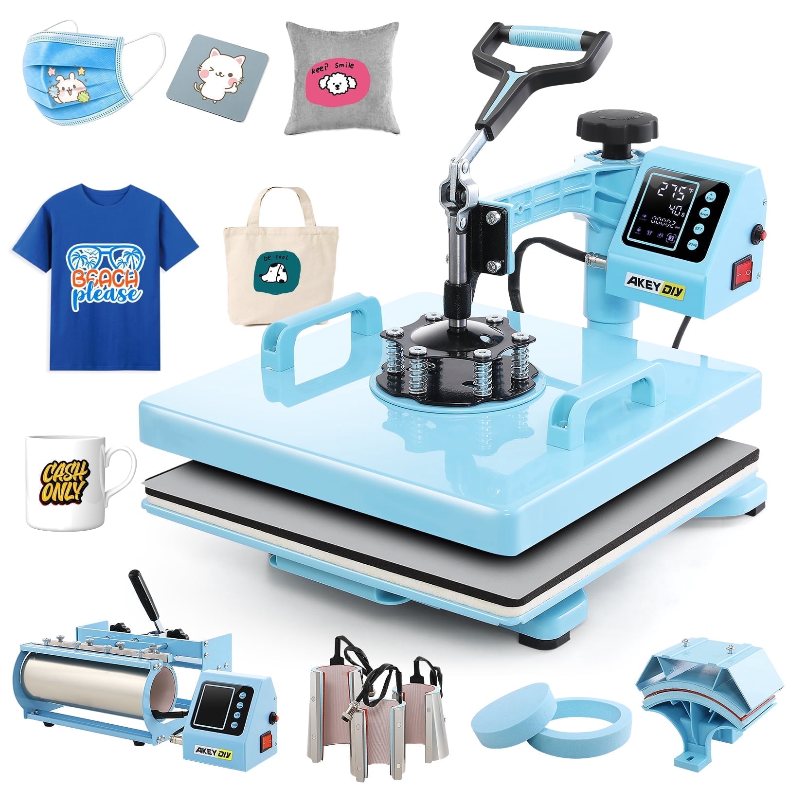 Adnoom Heat Press Machine, 8 in 1 Multifunctional Tshirt Printing ...