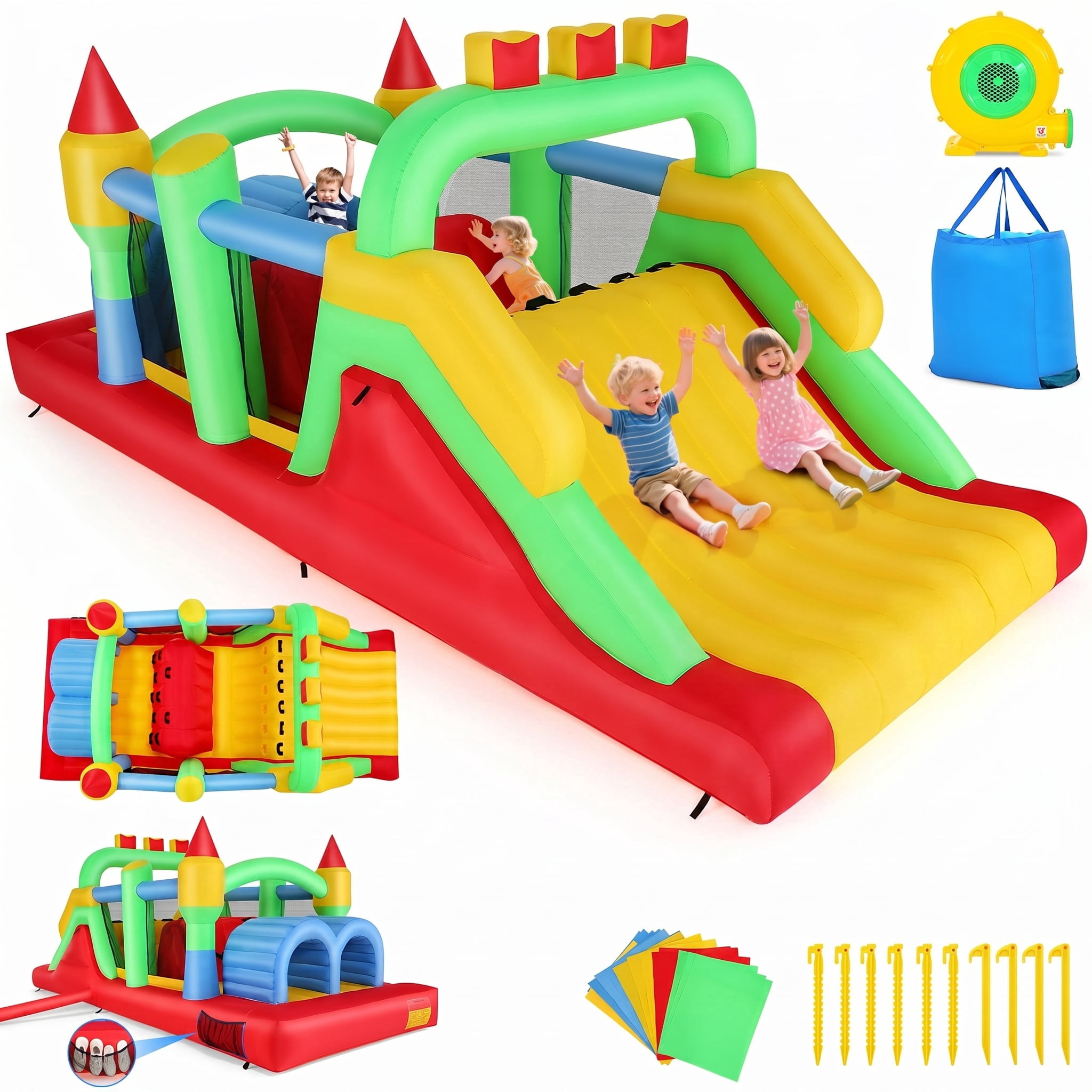 Adnoom Inflatable Bounce House with Obstacle Course, Climbing Wall ...