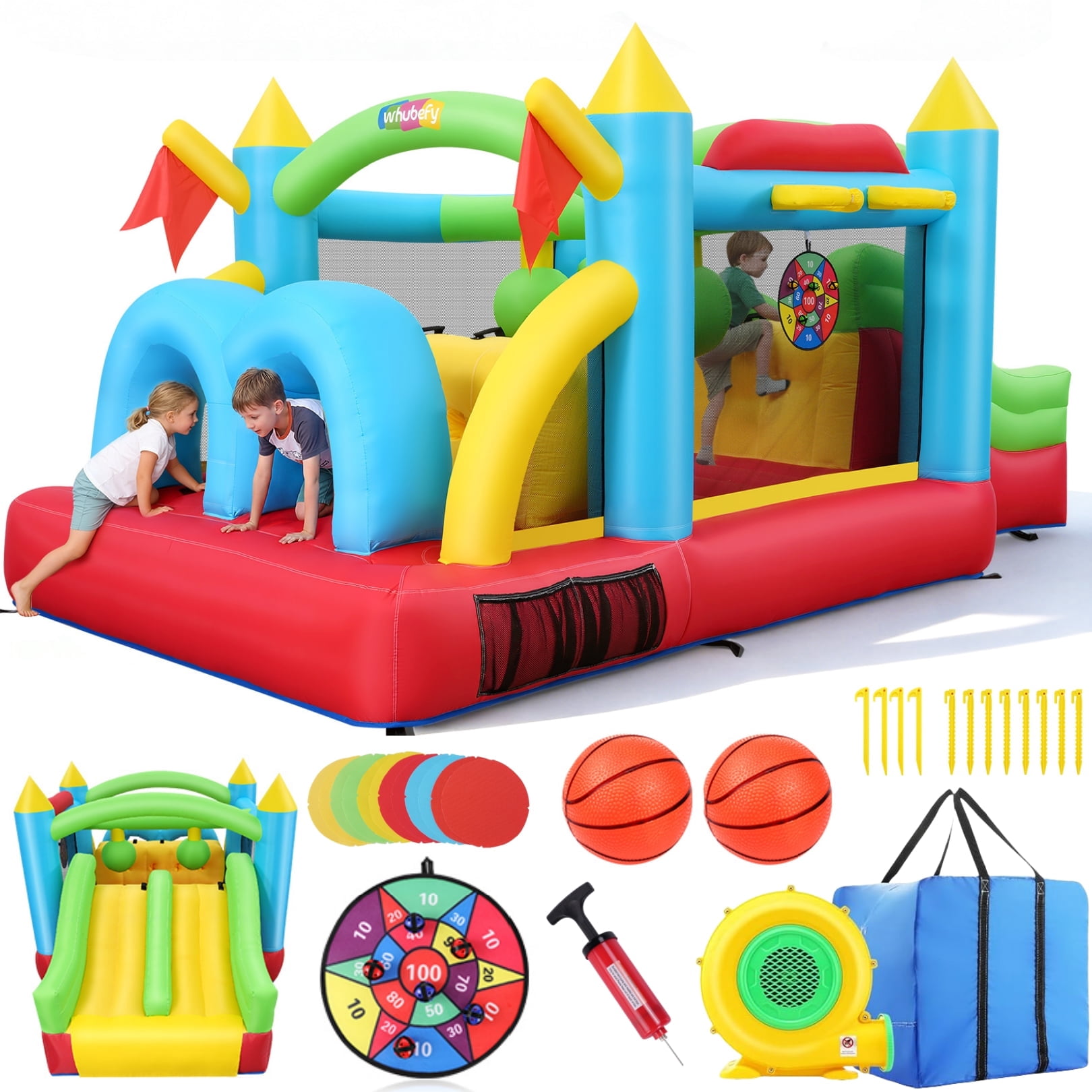 Adnoom Inflatable Bounce House with 550W Blower, Bounce House for Kids ...