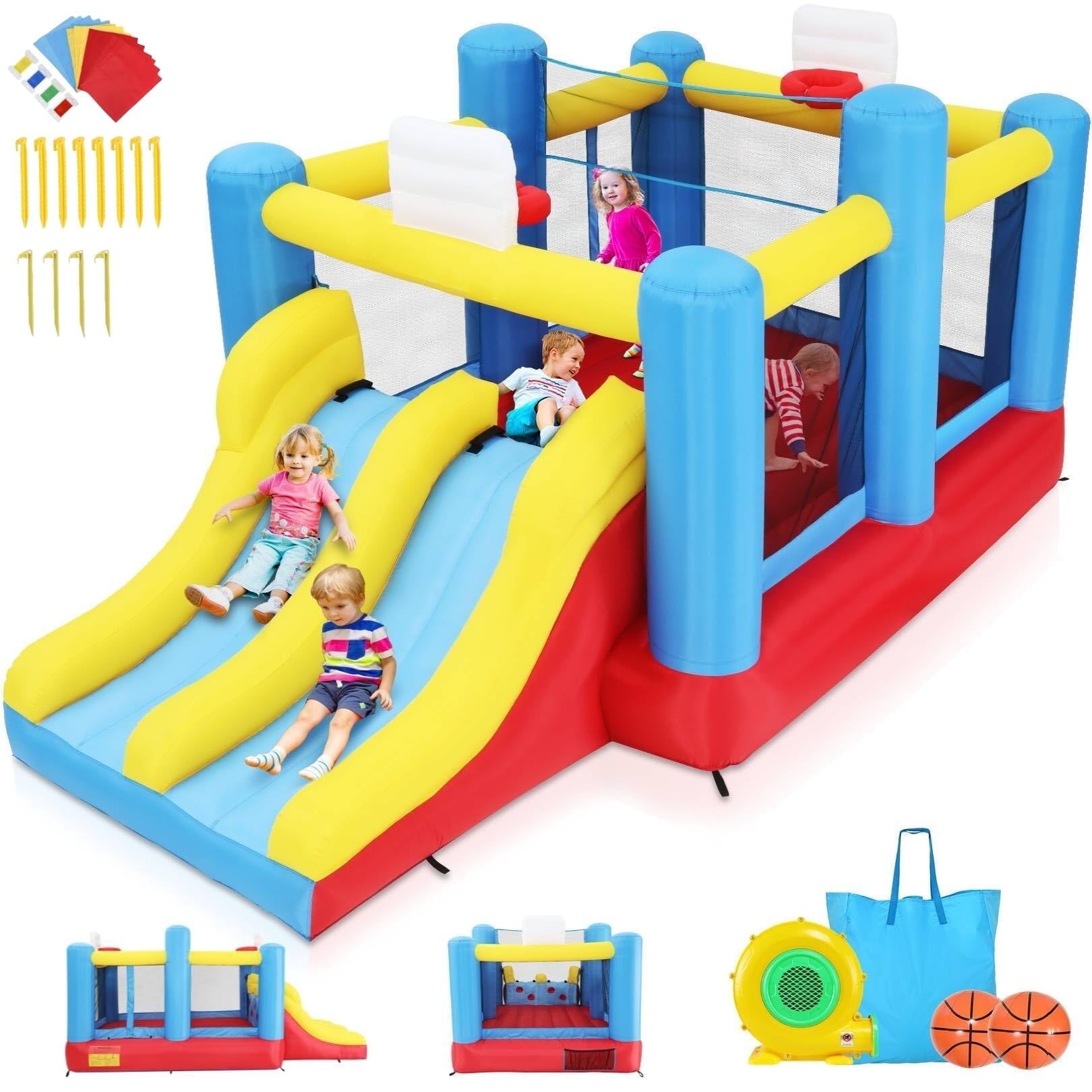 Adnoom Bounce House for 4 Kids with Double Slides & Basketball Hoops ...