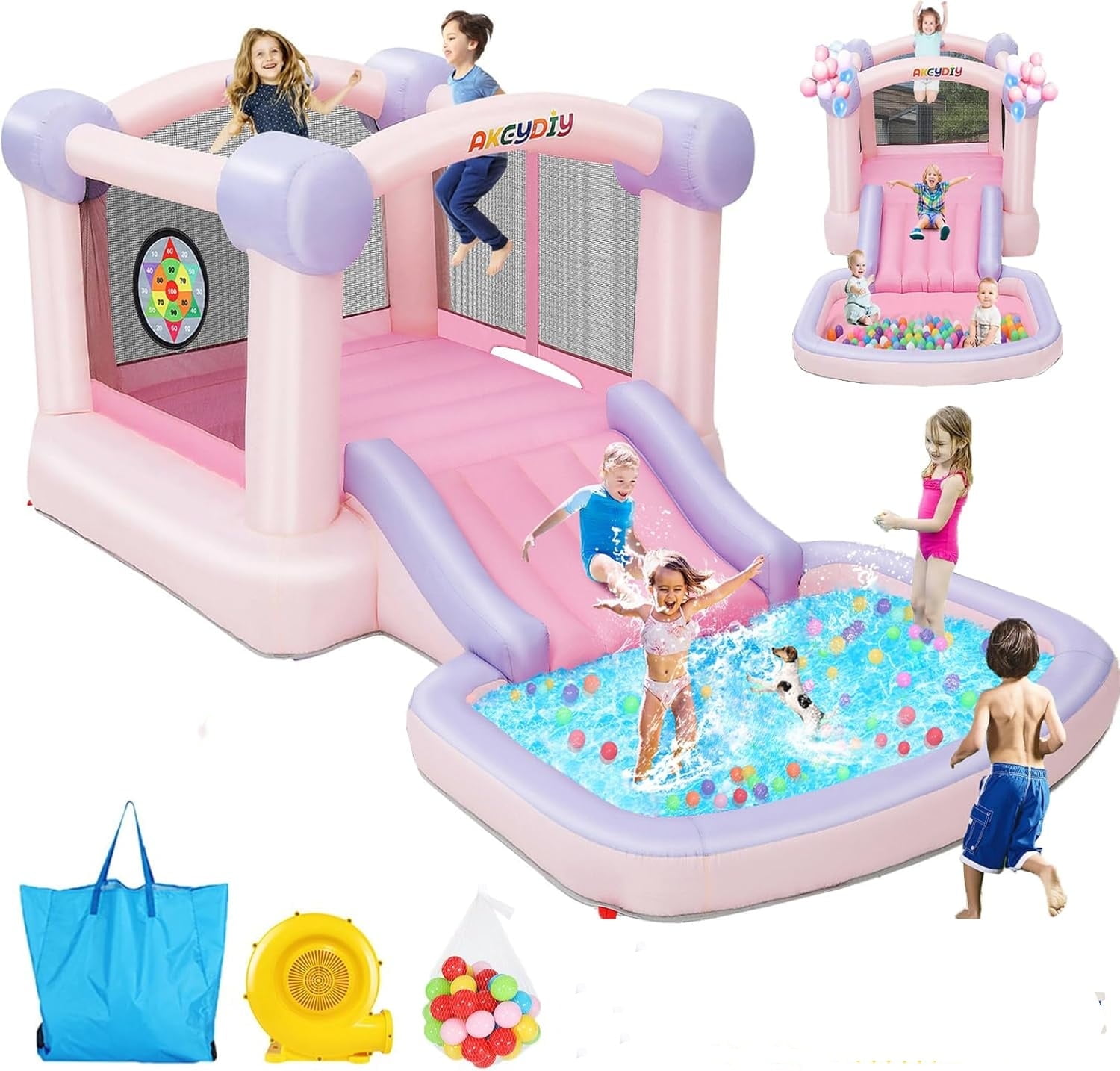 Qhomic Inflatable Bounce House with Ball Pit&Basketball Hoop, Kids ...