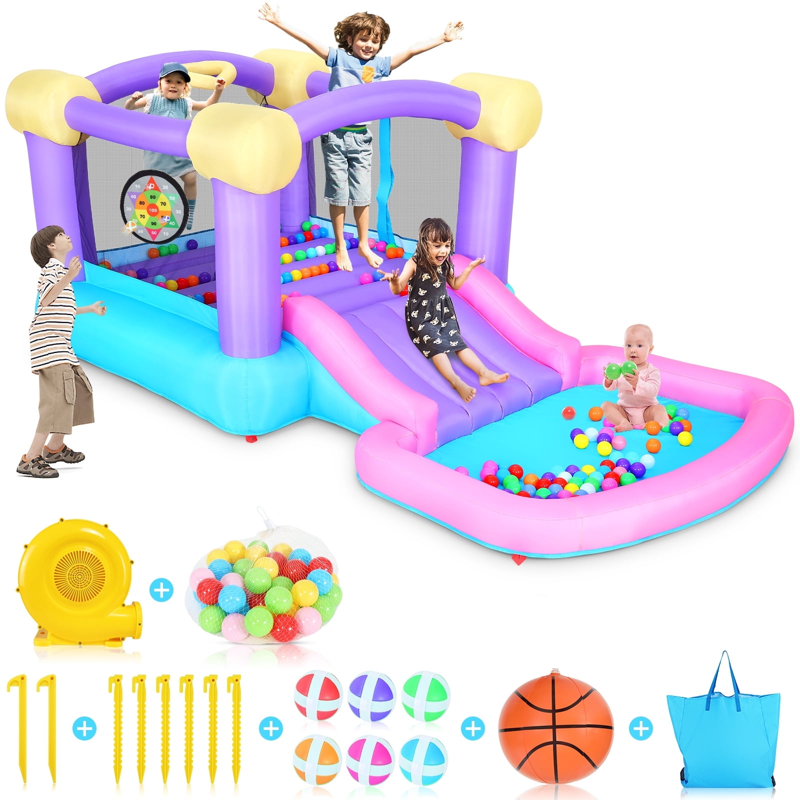 Adnoom Inflatable Bounce House W/470W Blower, Children's Indoor/Outdoor ...