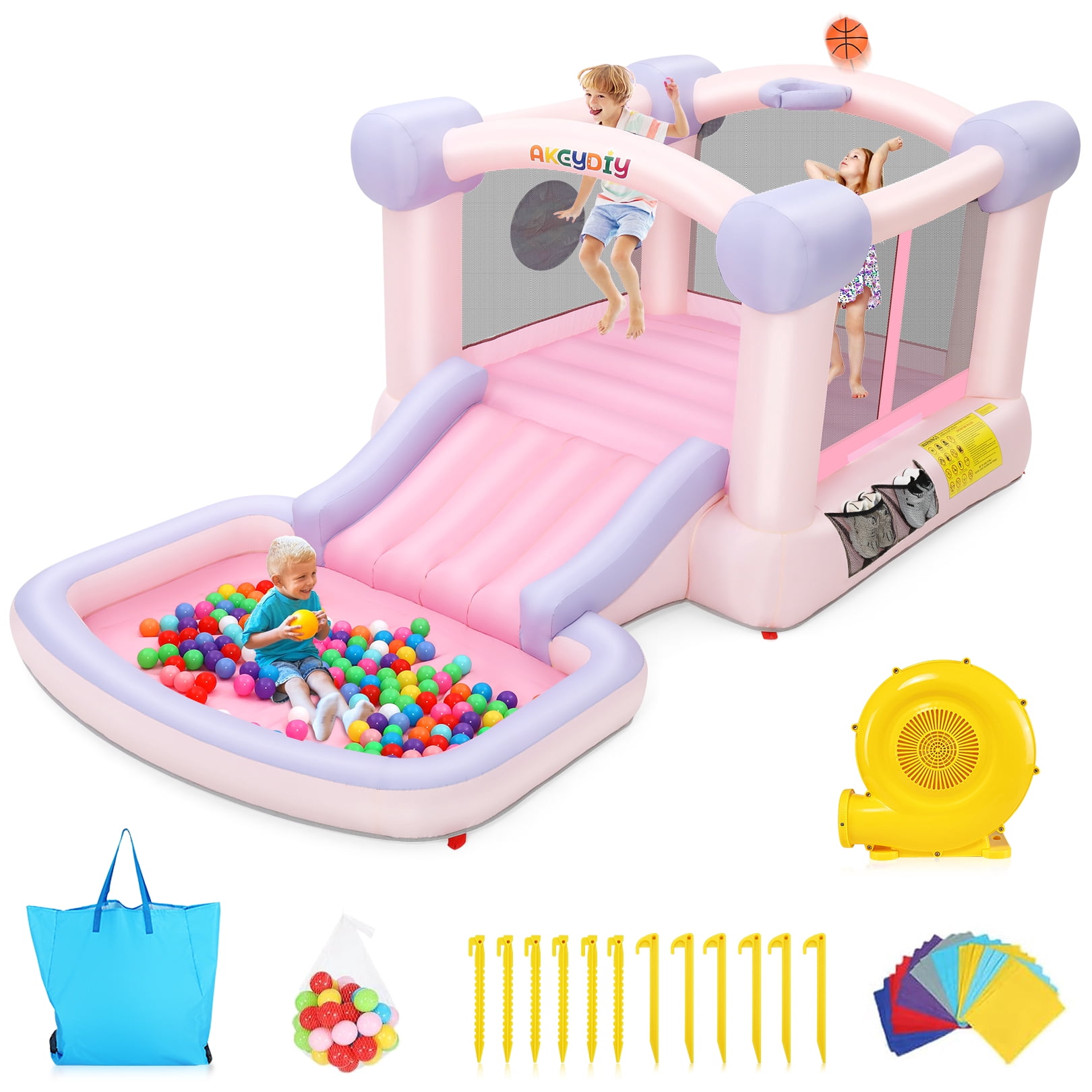 Adnoom Pink Bounce House, Inflatable Bounce Castle for Kids 3-10 ...
