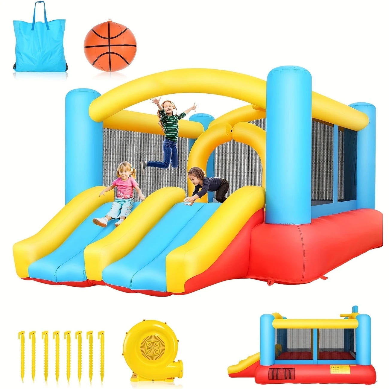 Adnoom Kids Bounce House Inflatable Slide with 470W Blower, Blow Up ...